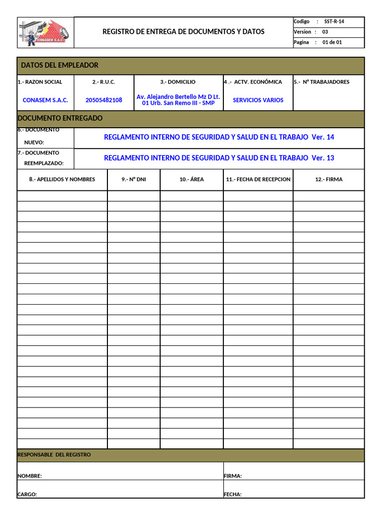 Registro de Entrega de Documentos SST | PDF