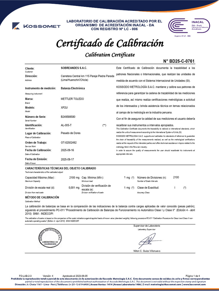 Bd25-C-0761 Sobreandes Sac Microbalanza Mettler Toledo Xp2u Al-005-T ...
