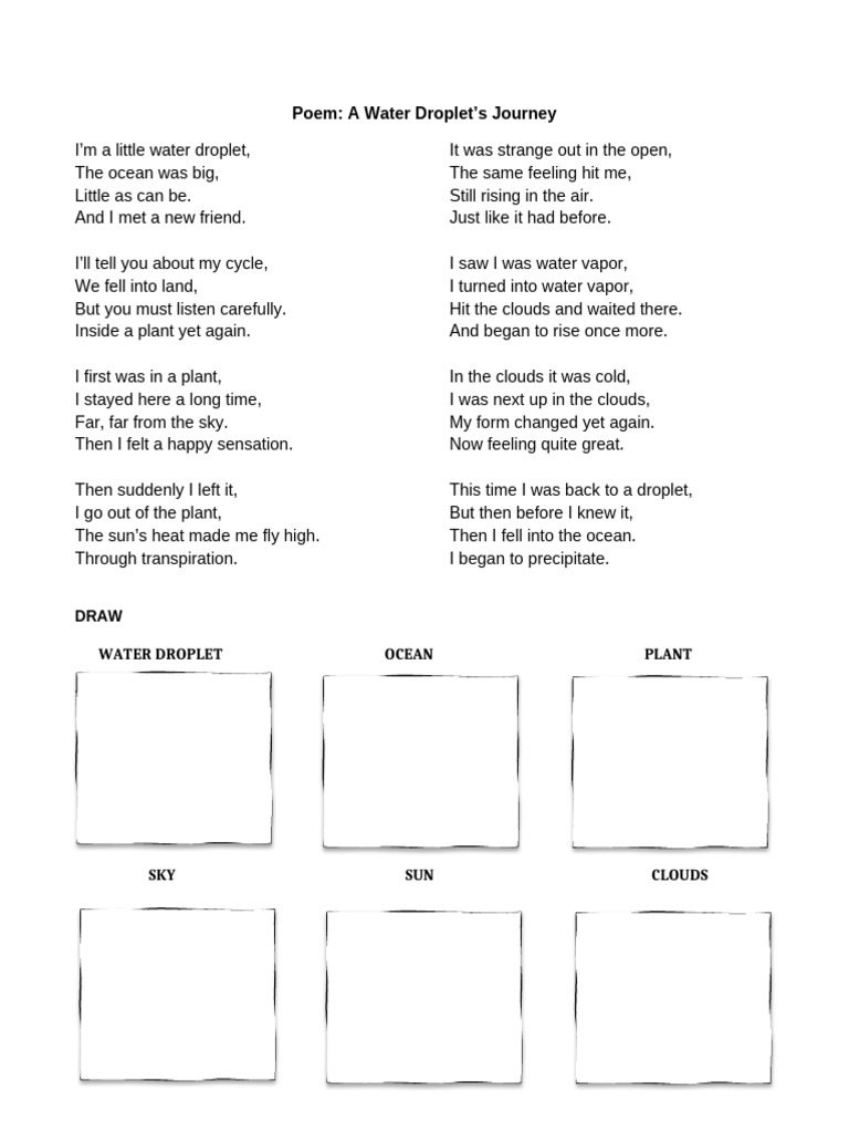 6.water Droplet Poem Activities | PDF | Water | Cloud