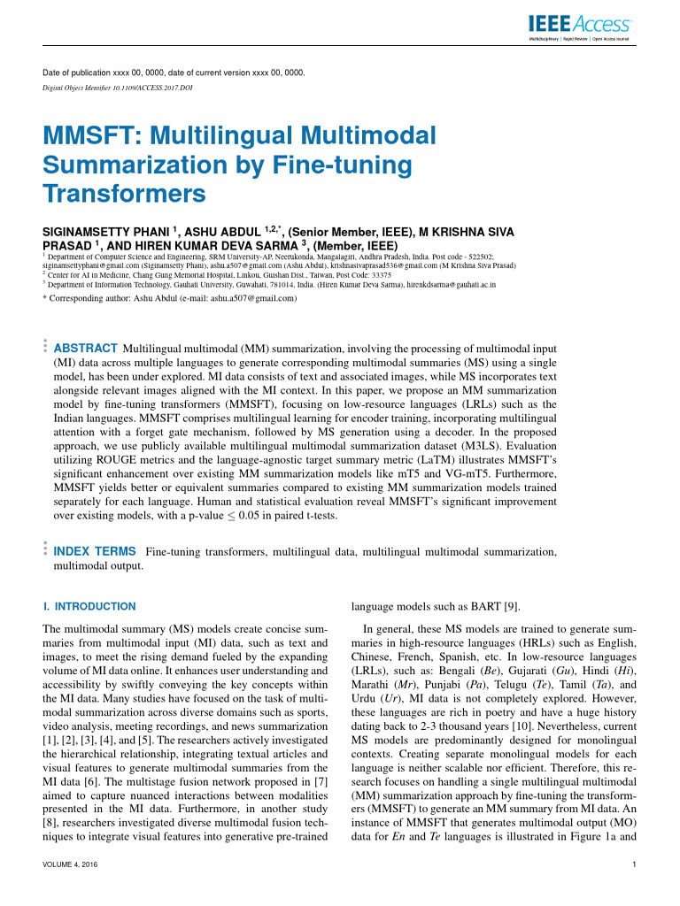 MMSFT Multilingual Multimodal Summarization by Fin | PDF | Cognitive ...
