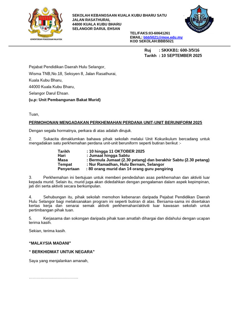 Surat Permohonan Perkhemahan | PDF