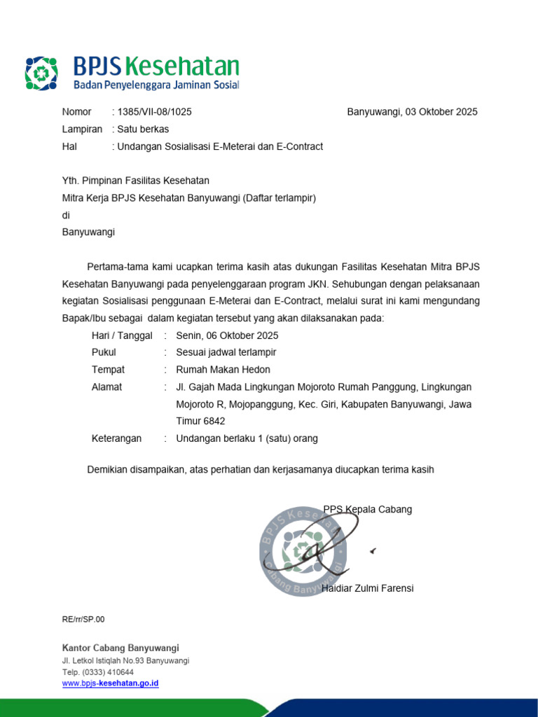 Undangan Sosialisasi E-Meterai E-Contract | PDF