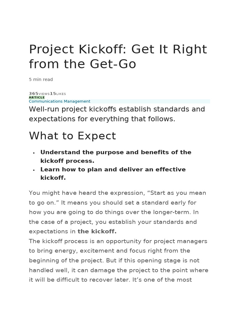 Project Kick-Off-Get It Right | PDF | Cognition | Communication