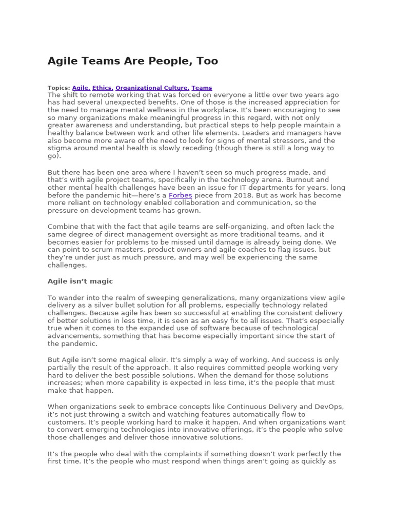Agile Teams Are People Too | PDF | Agile Software Development | Mental ...