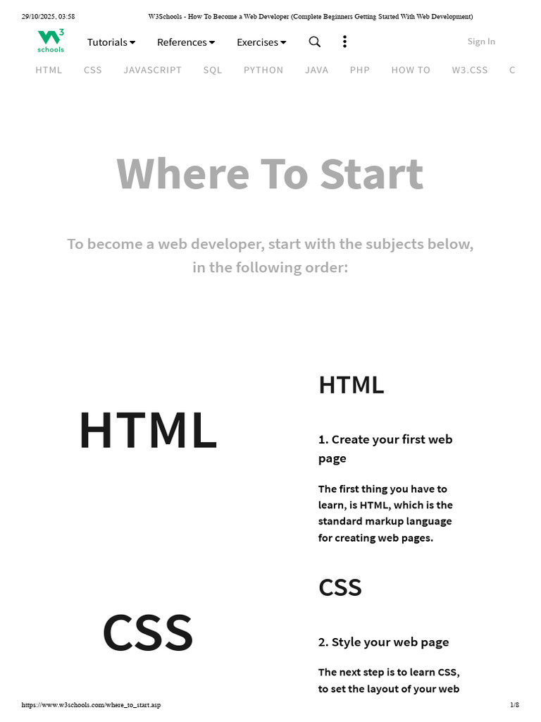W3Schools - How To Become A Web Developer (Complete Beginners Getting Started With Web ...