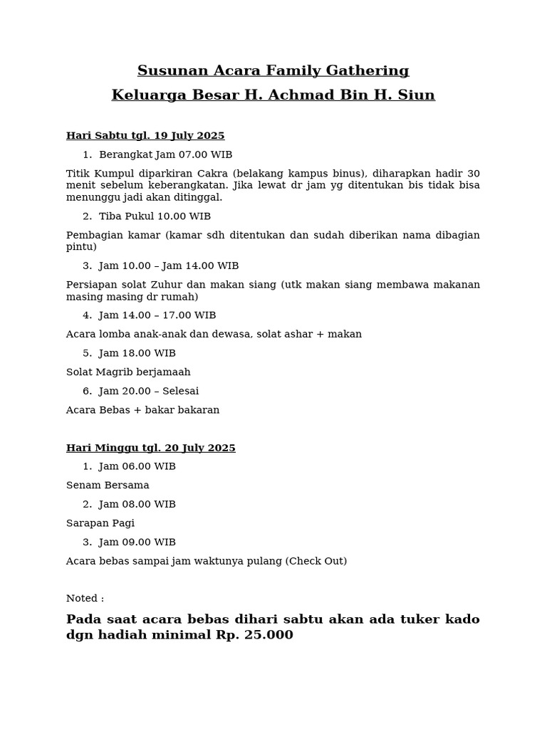 Susunan Acara Family Gathering 2025 | PDF
