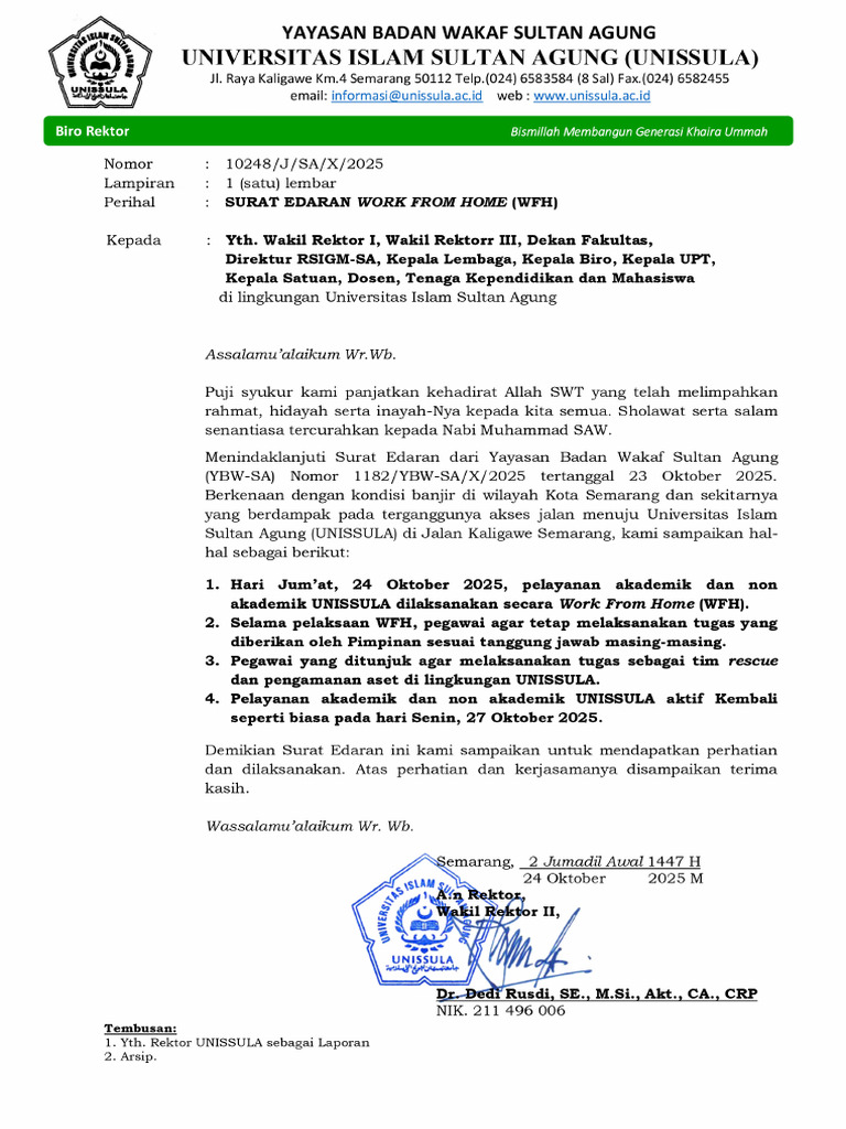 Surat Edaran Work From Home (WFH) | PDF