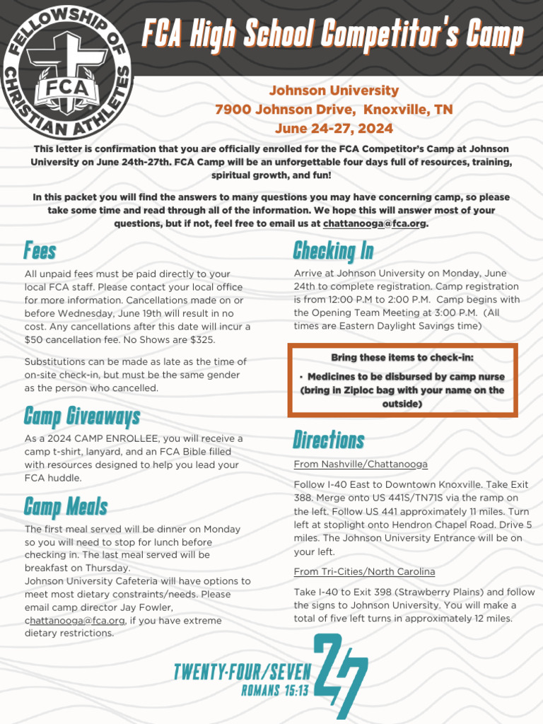 2024 FCA HS Competitor's Camp - Confirm Sheet | PDF | Clothing | Fashion