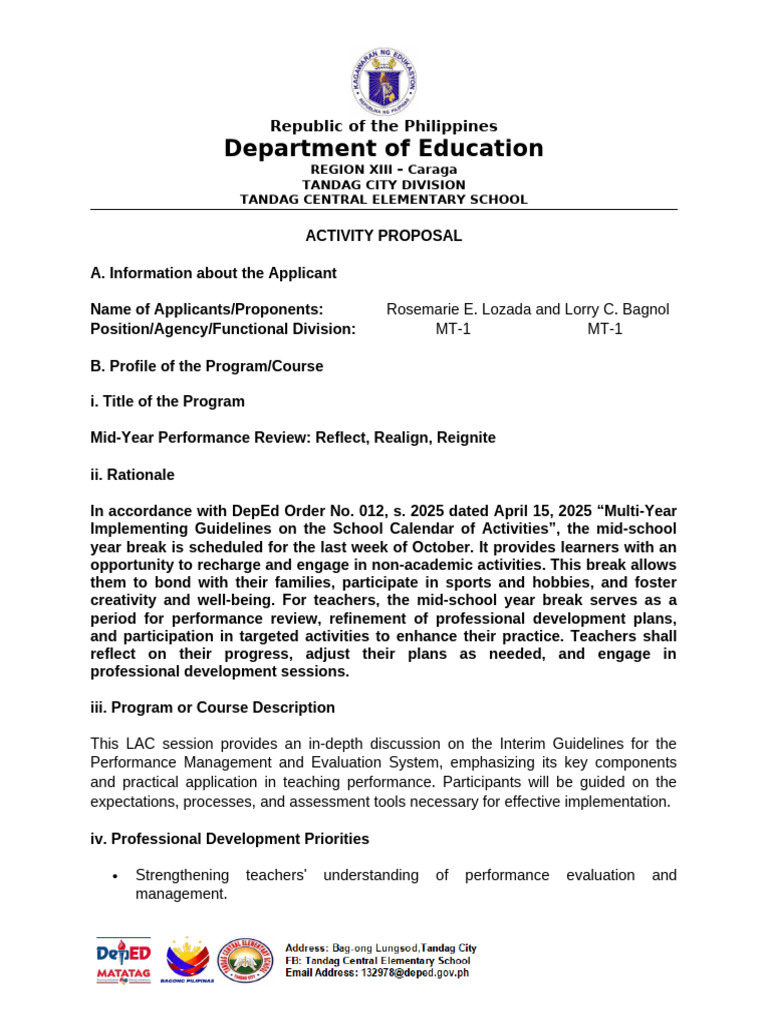 Mid-Year Performance Review Proposal | PDF | Teachers | Evaluation
