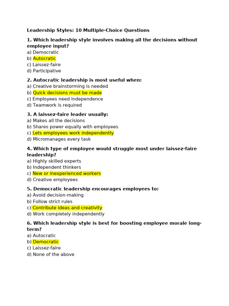 Leadership Styles Quiz | PDF
