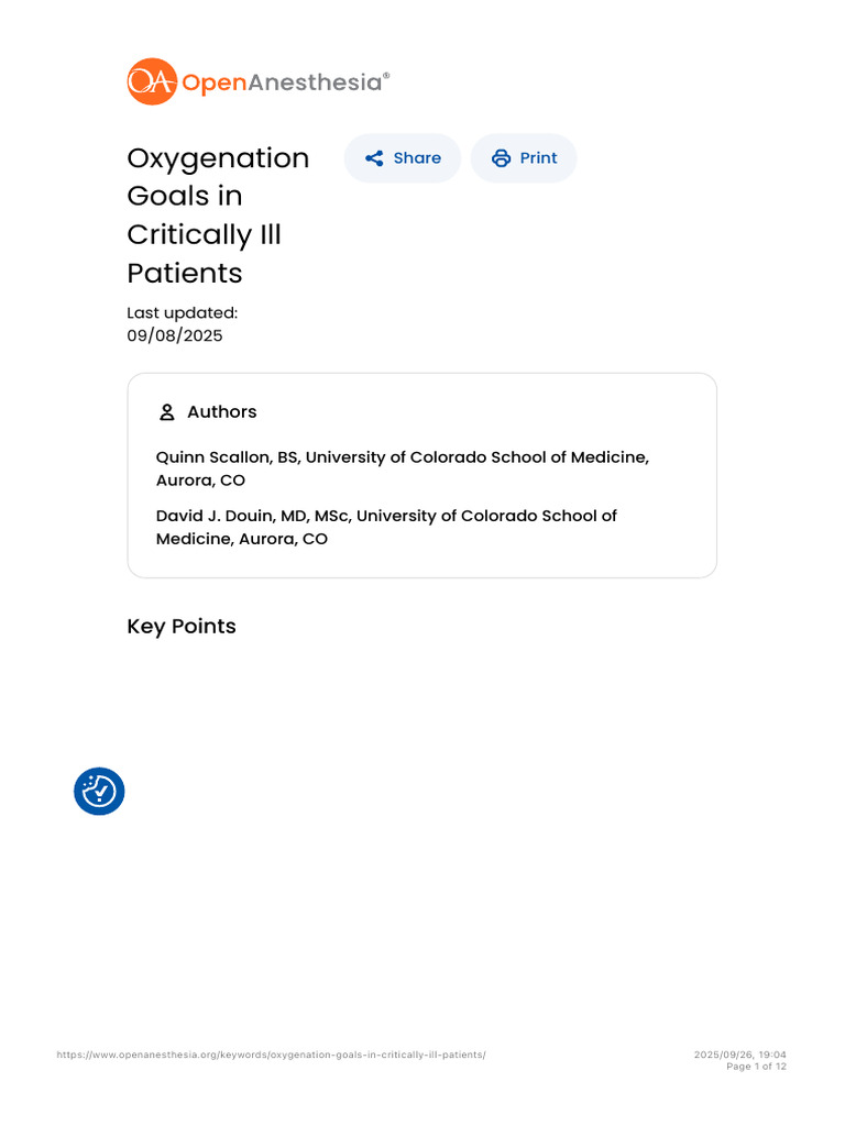 Oxygenation Goals in Critically Ill Patients - OpenAnesthesia | PDF ...
