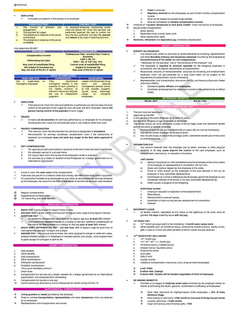Income Tax on Employee Compensation | PDF | Cost Of Living | Employment
