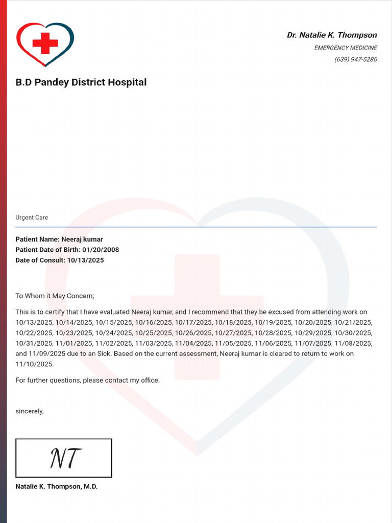 Doctor Note With Signature | PDF