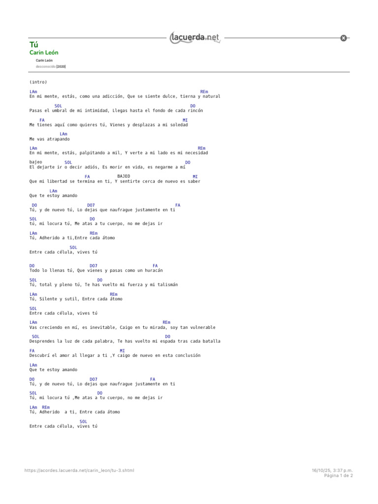Tu Carin Leon Letra