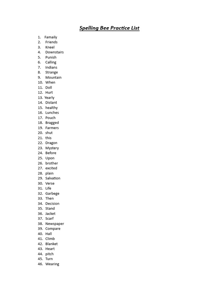 Spelling Bee Practice List Monte de Sion | PDF
