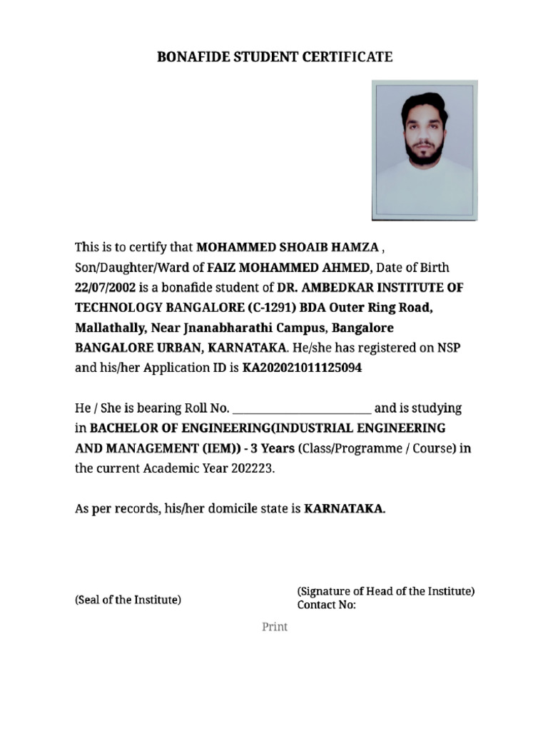 Student Bonafide | PDF