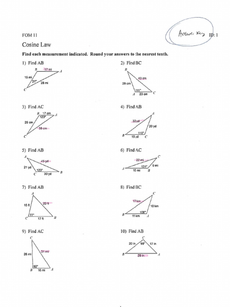 Cosine Practice KEY | PDF