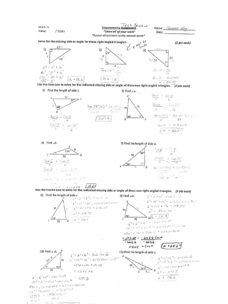Trig Unit Reviews All Answer Keys | PDF