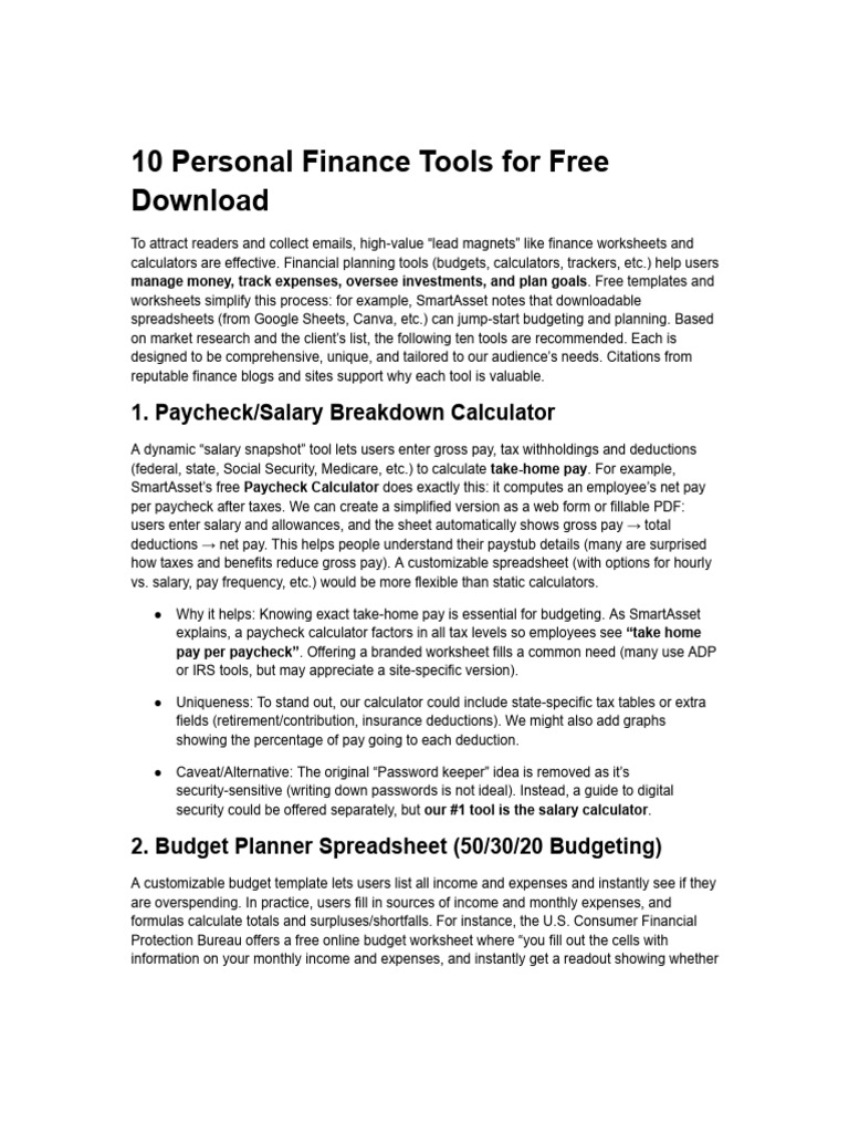 10 Personal Finance Tools For Free Download Research | PDF | Net Worth ...