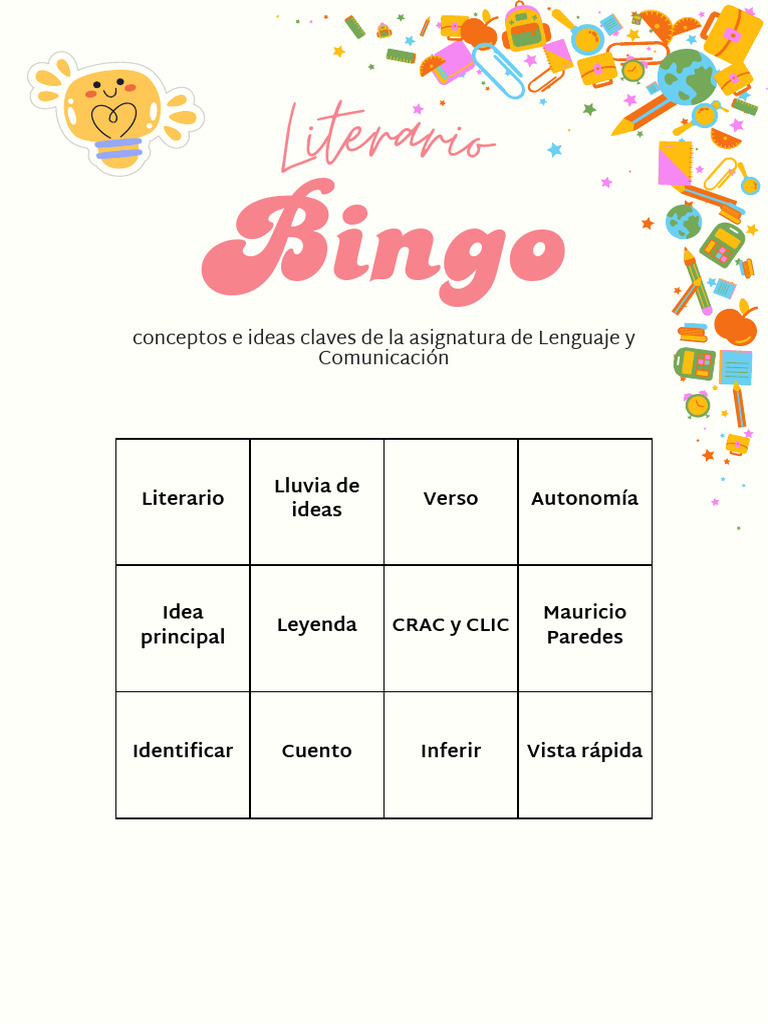 Bingo de Conceptos de Lenguaje y Comunicación | PDF | Escritura ...