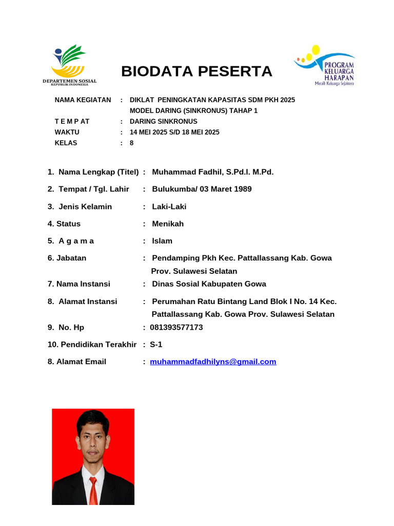 Biodata Peserta Muhammad Fadhil | PDF