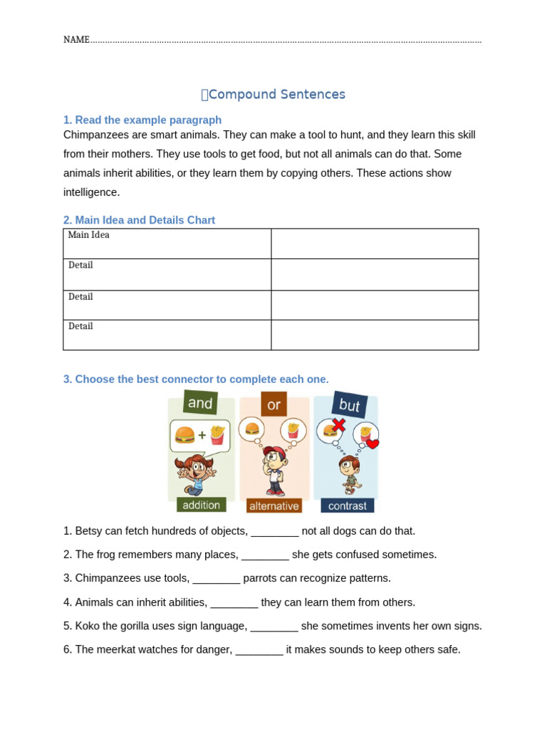 Compound Sentences - But and or Worksheet | PDF