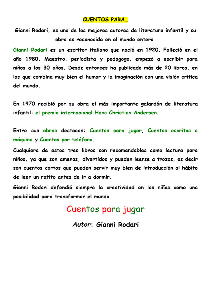 Rodari Cuentos para | PDF | Cuentos