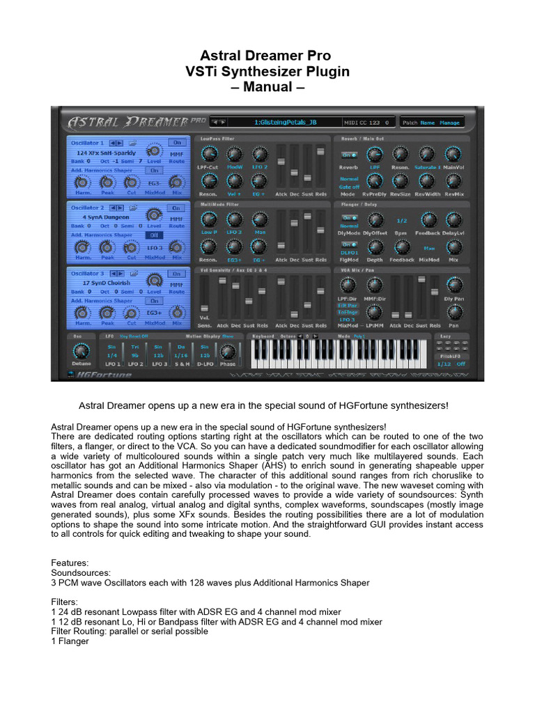 Astral Dreamer Pro VSTi Synth Manual | PDF | Synthesizer | Electronic ...