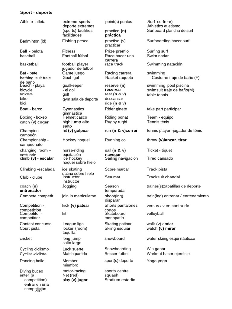 Vocabulario Esportivo Esencial | PDF | Deportes | Deportes olímpicos