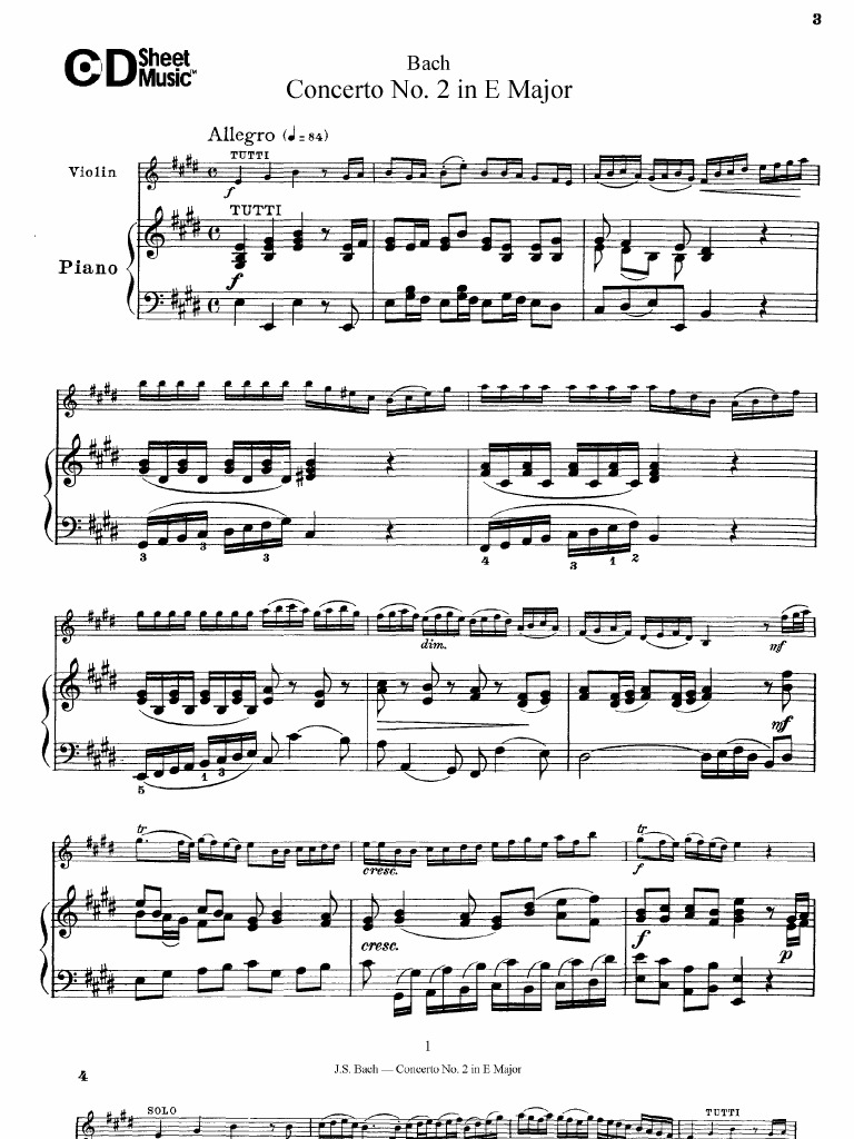 Bach - Violin Concerto No. 2 in E Major | PDF