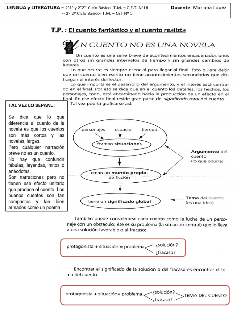 TP Lengua Cuento Fantástico y El Cuento Realista | PDF