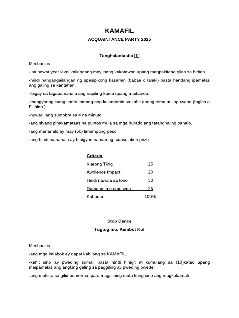 Acquaintance Party 2025 Mechanics | PDF