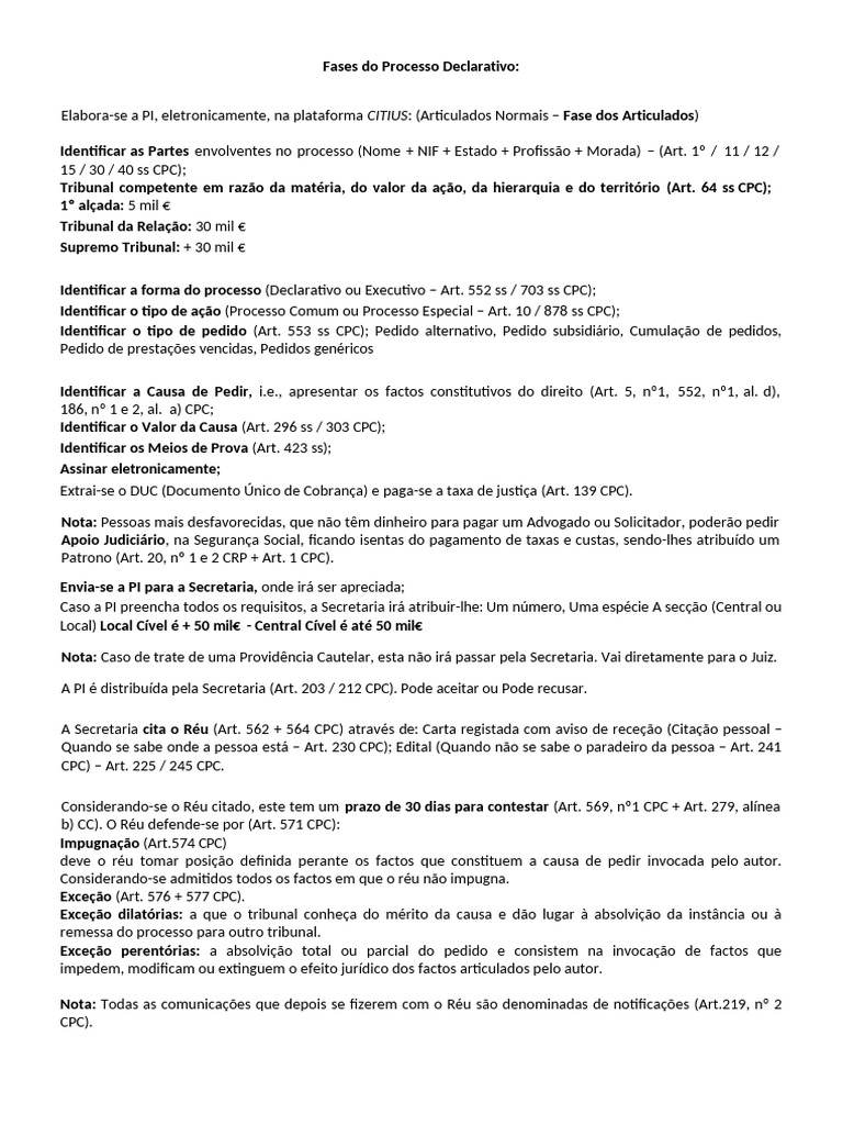 Fases do Processo Declarativo em Direito | PDF | Prova (jurídico ...