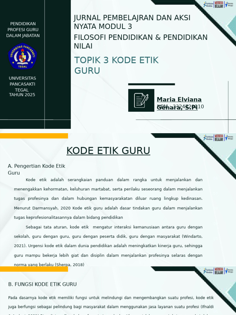Maria Elviana Genara - 3324720210 - Kode Etik Guru | PDF