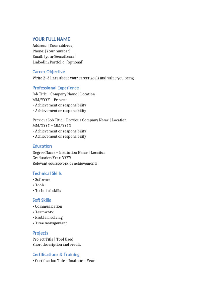 Standard CV Template | PDF