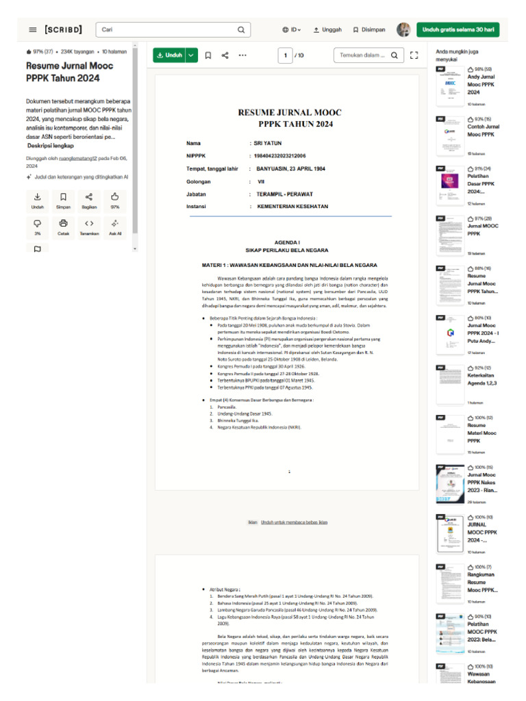 Screencapture Id Scribd Document 703982609 RESUME JURNAL MOOC PPPK TAHUN 2024 2025 10 28 14 - 08 ...