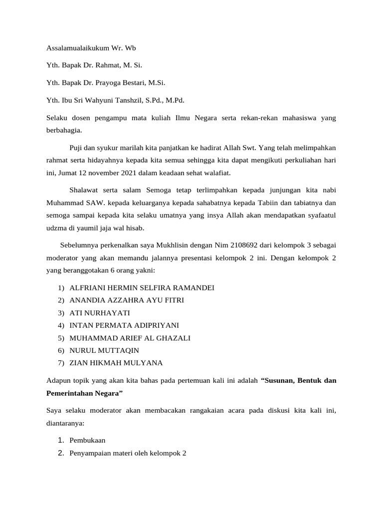 Teks Moderator Presentasi | PDF