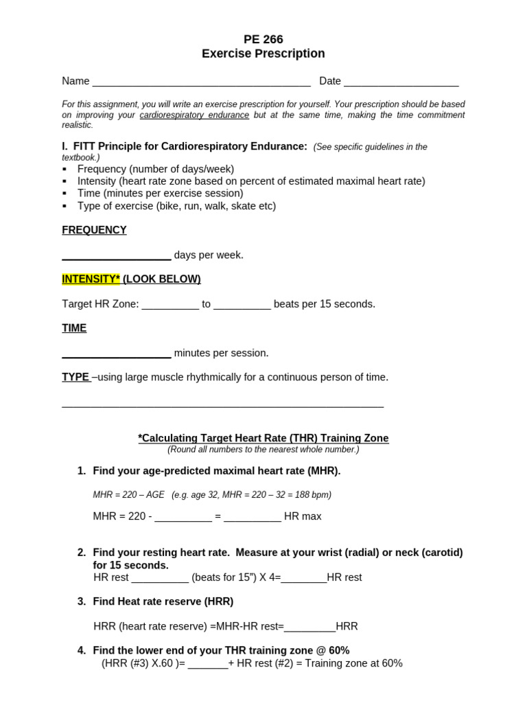 PE 266 Exercise RX Corrected | PDF | Heart Rate | Physical Fitness