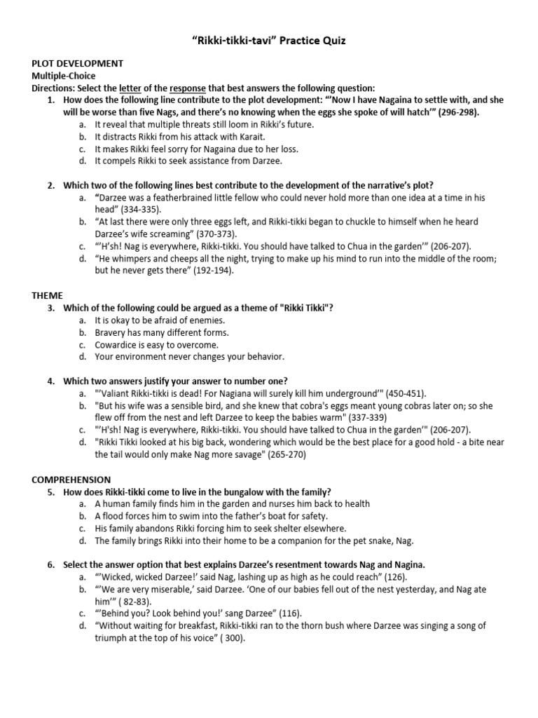 Rikki Tikki Tavi Practice Quiz | PDF