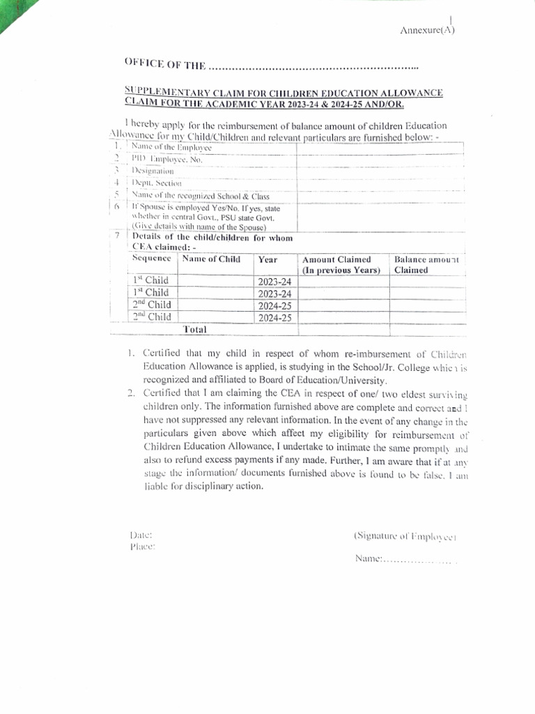 Cea Arrears Claim Form | PDF
