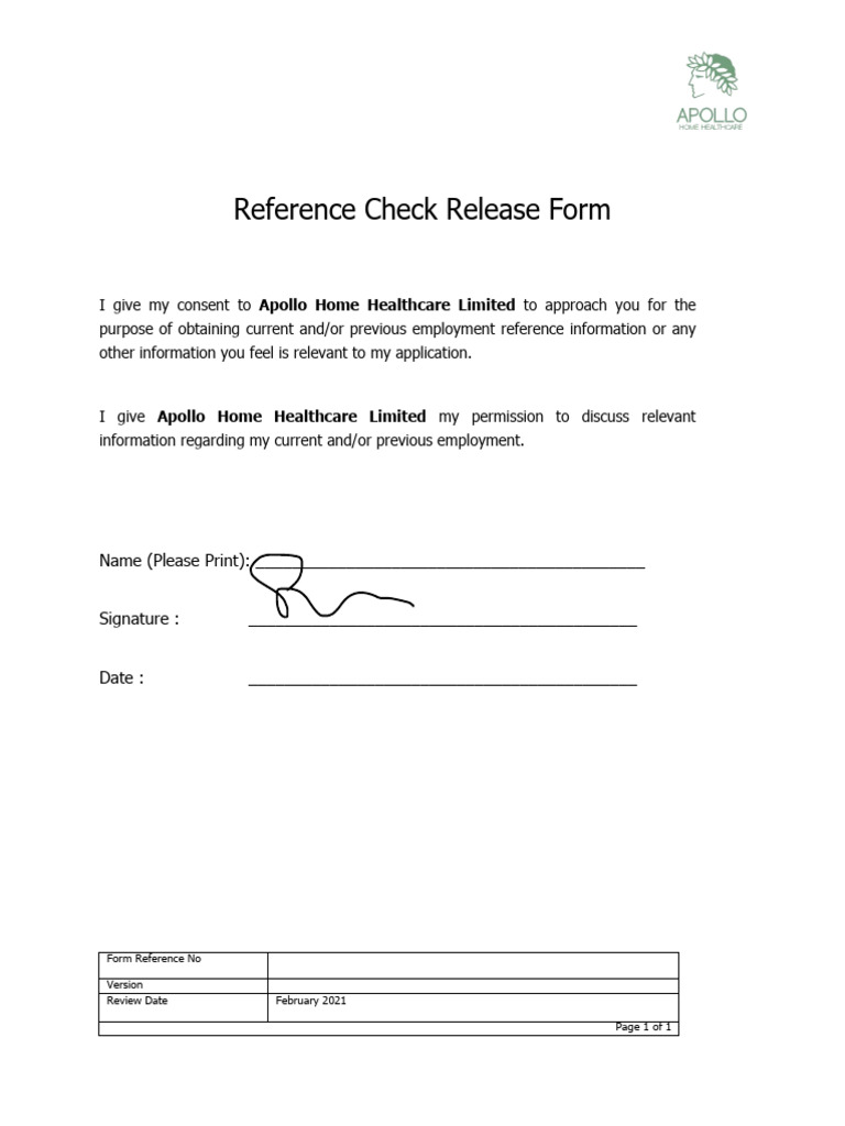 Reference Release Form - Edited | PDF