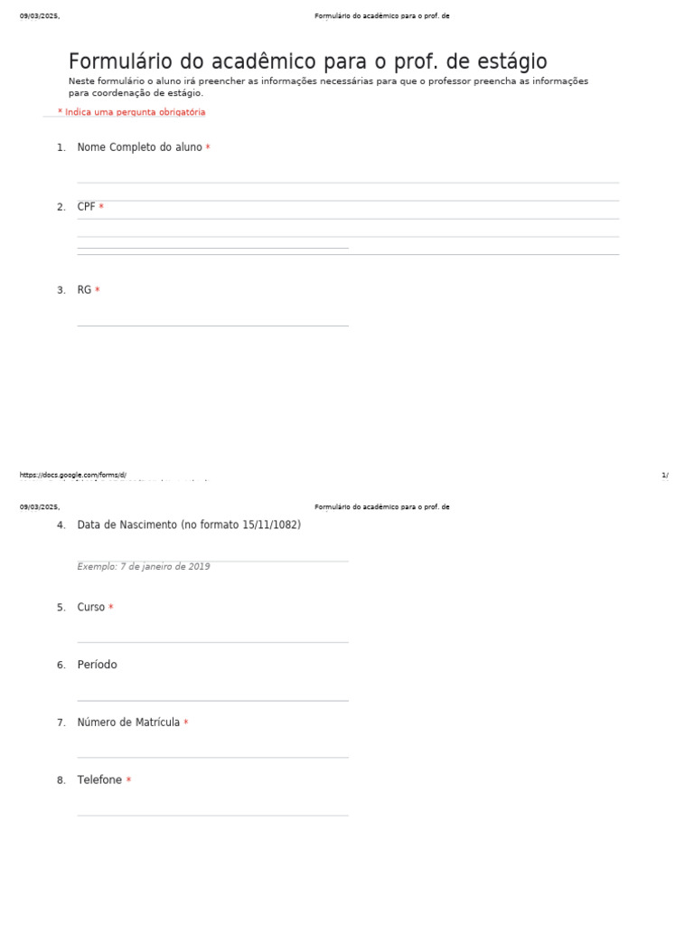 Formulário de Estágio Acadêmico | PDF