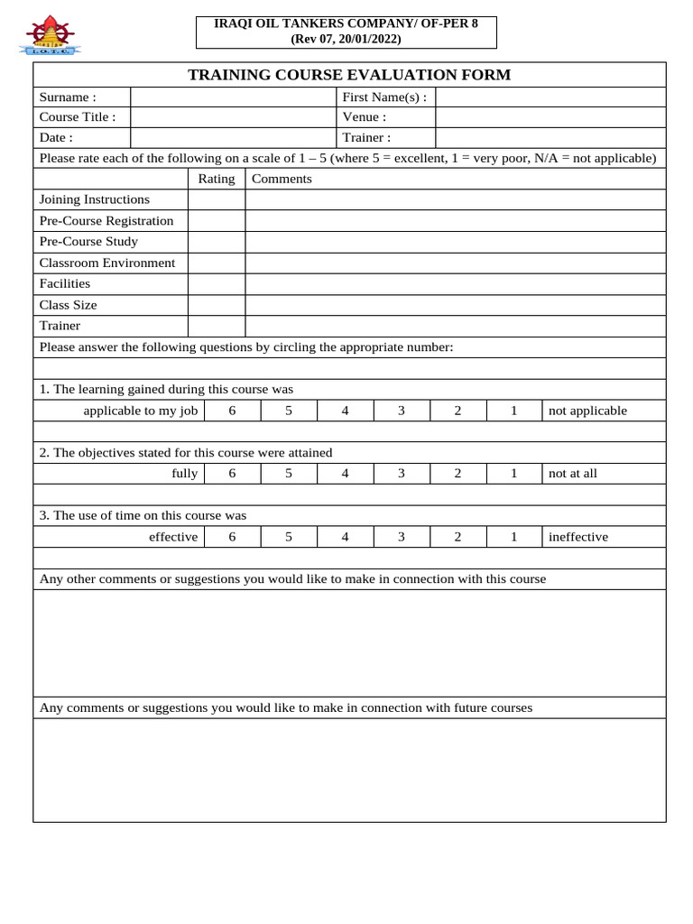 IOTC Ofper 8 Training Course Evaluation | PDF