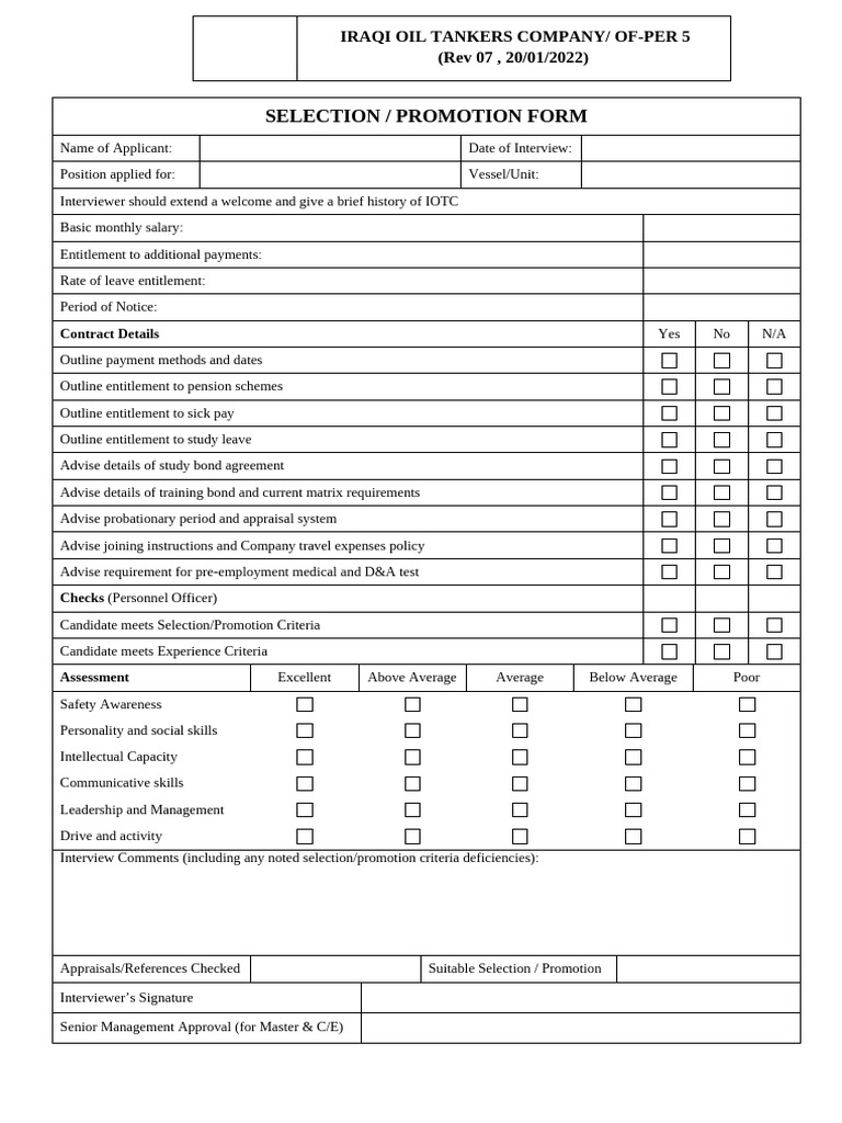 IOTC Ofper 5 Selection & Promotion Form | PDF