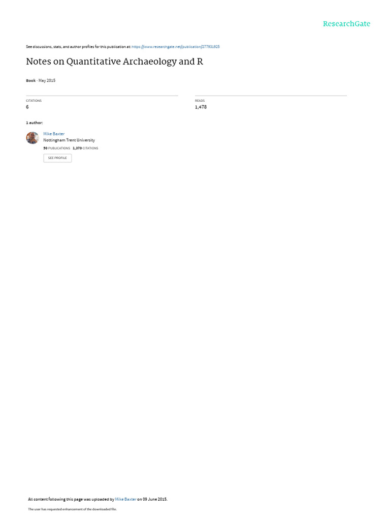 Baxter 2015 Notes On Quantitative Archaeology And R Pdf Principal 3739