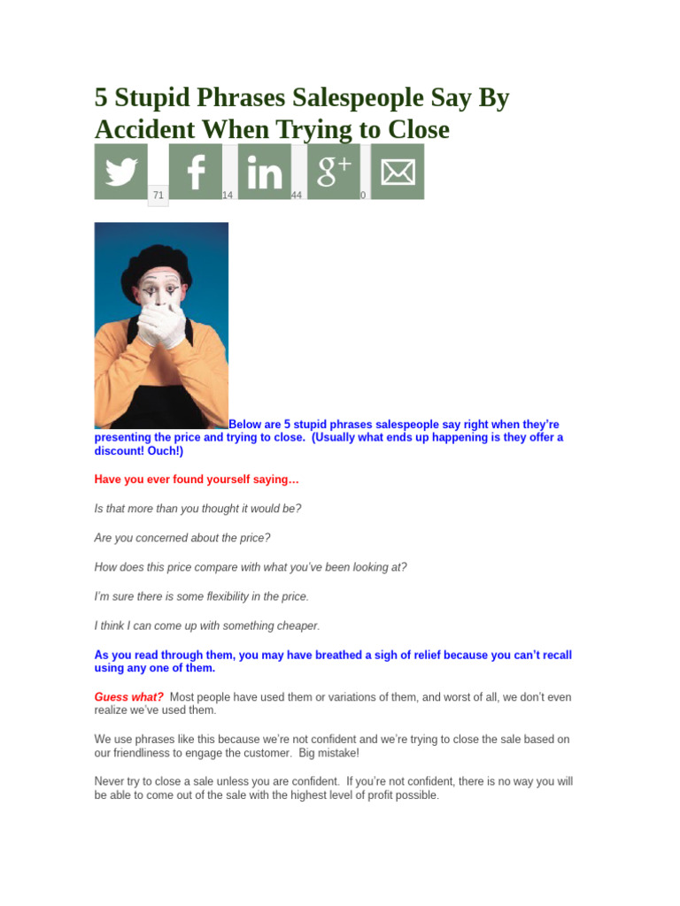 5 Stupid Phrases Salespeople Say by Accident When Trying To Close | PDF