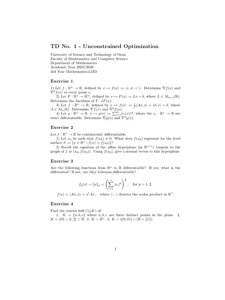 Unconstrained Optimization Exercises | PDF | Linear Algebra ...
