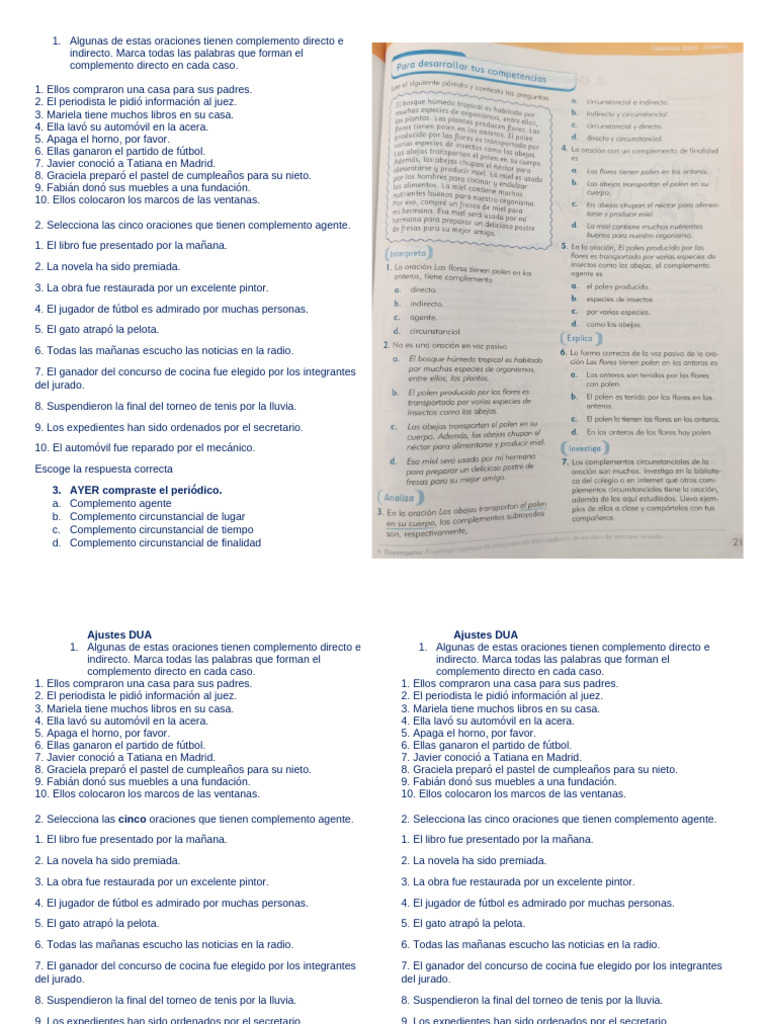 Complementos Directos e Indirectos en Oraciones | PDF
