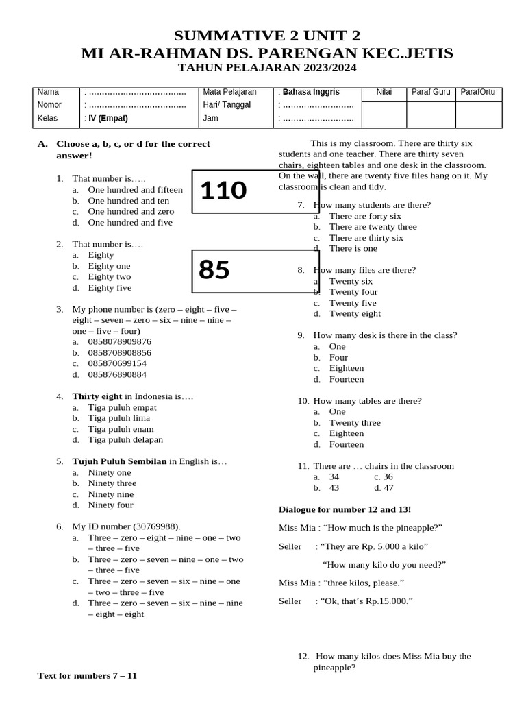 Summative 2 Unit 2 English Kelas 4 | PDF | Chess Theory | Chess