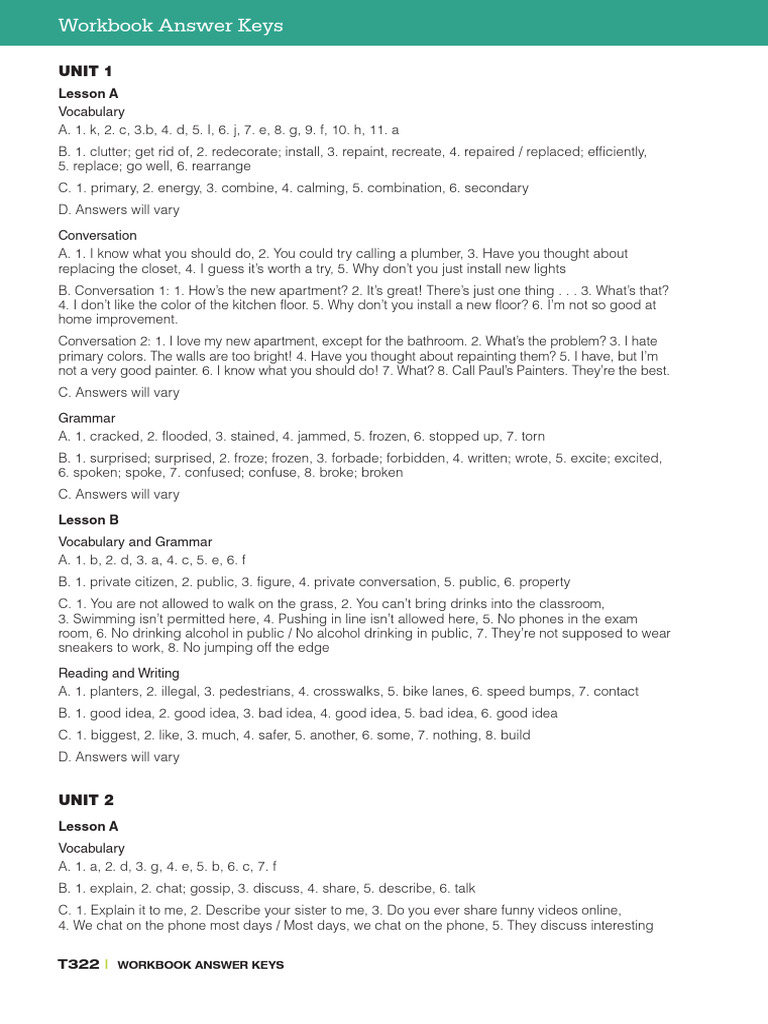 Workbook Answer Keys 4 | PDF